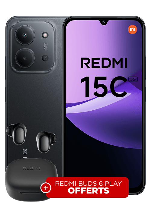 Xiaomi Pack Redmi 15C 5G & Redmi Buds 6 Play Noir 256 Go - Free mobile